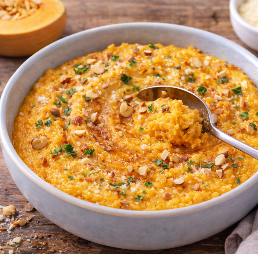 Polenta crémeuse à la courge, épices douces et noisettes au cookeo ...